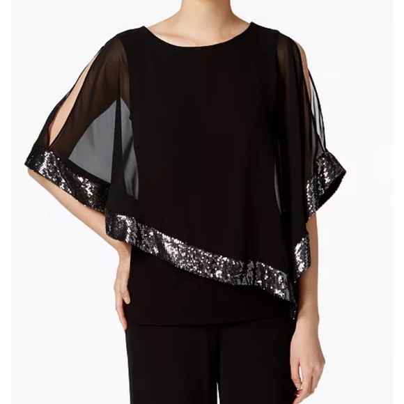 MSK | Tops | Msk Sequin Chiffon Asymmetrical Top Nwt | Poshmark